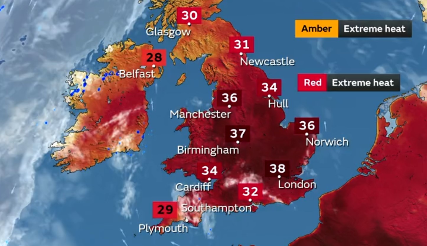 Met Office Red heat warning 40°C weather forecast in the UK - News ...